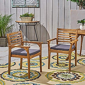 Christopher Knight Home Patio Dining Chairs, Teak Finish + Dark Gray