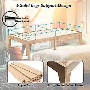 Giantex Twin Wood Platform Bed Frame, 14 Inch Solid Rubber Wood Mattress Foundation, Heavy Duty Wood Slats Support, No Box Spring Needed, Easy Assembly, Natural