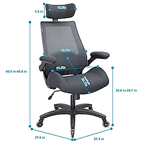 BOLISS Office Chair,with Thicken Seat Cushion Waist Support Adjustable Headrest Flipped Arms Erogonomic Office Desk Chair,Suilt for Home and Office-Black