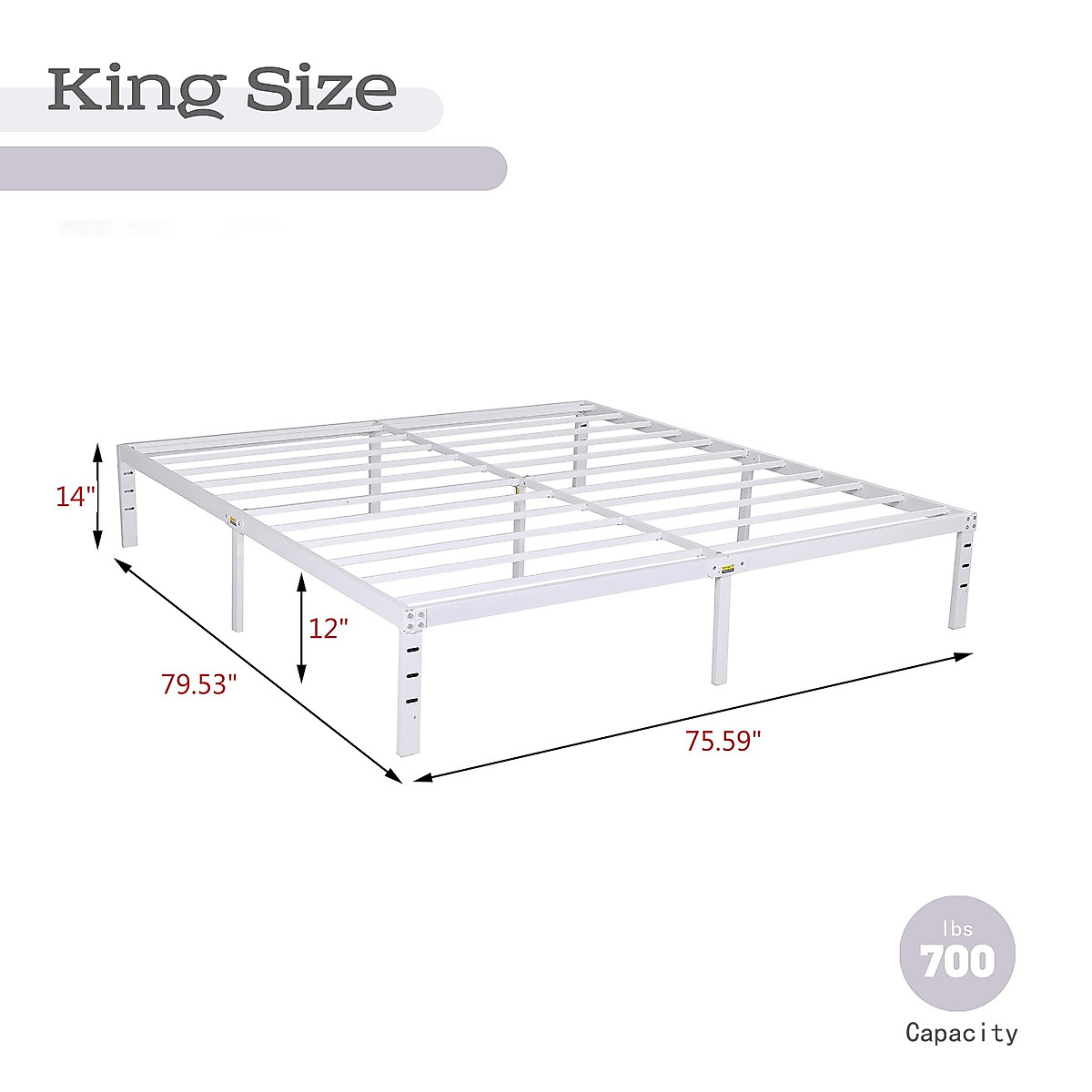 alazyhome King Size Bed Frame 14 Inch Metal Platform Bed Frame Heavy Duty Steel Slats Support No Box Spring Needed Noise-Free Easy Assembly White