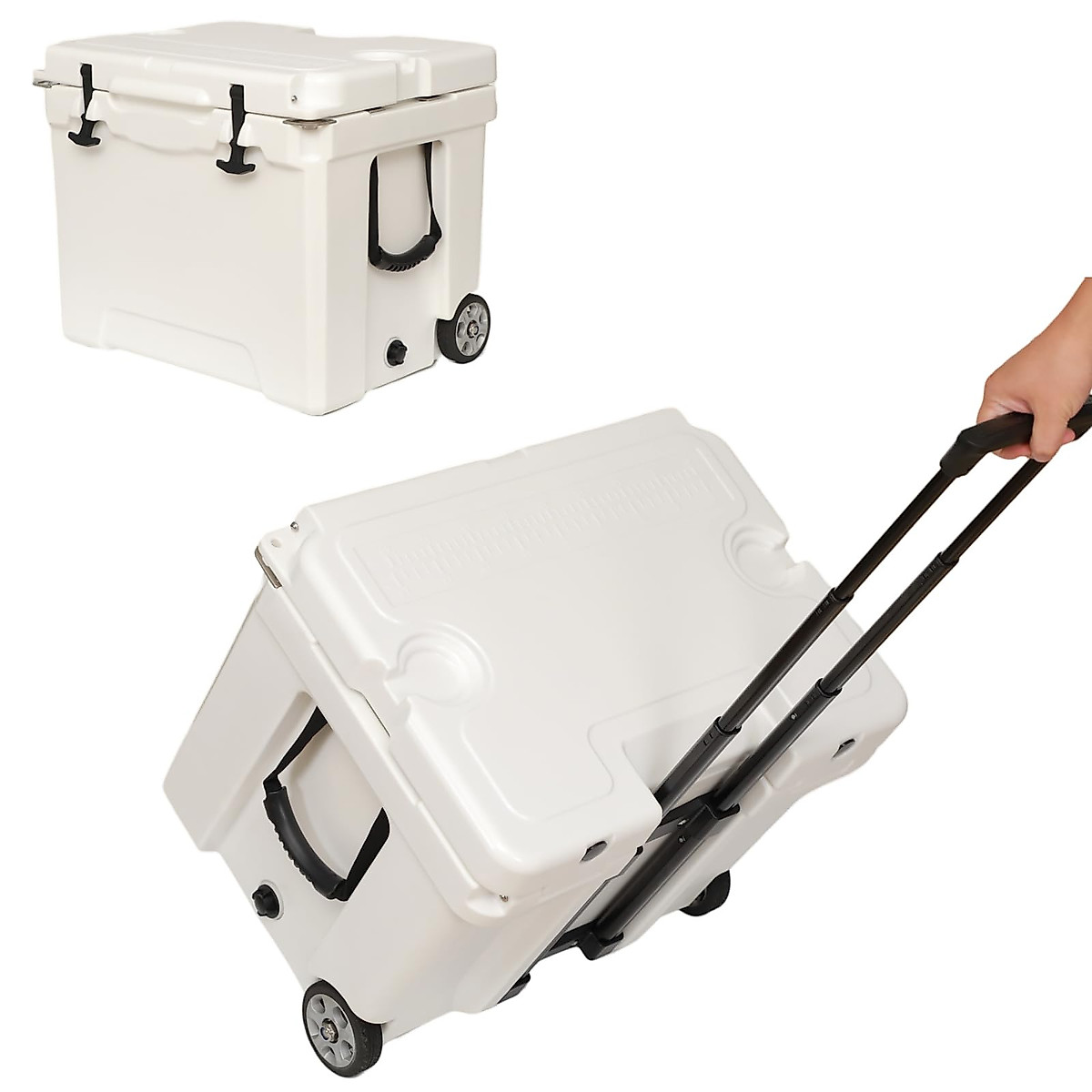 FOROUT Hard Cooler with Wheels and Handle, 42 Quart Ice Chest with Wheels Keeping Ice Cold for Days, Great for The Beach, Boat, Travel,Fishing, Barbecue or Camping White