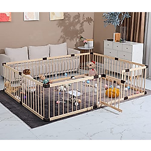 Conabay Large Baby Playpen Play Pen Fence Gate,Baby Safety Wooden Guard Fence Play Area with Door,Baby Kids Barrier Fencing,Baby Birthday Gift (180x240CM)