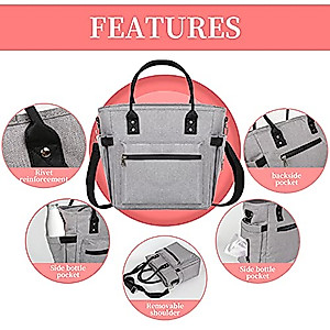 XUANQIFC Insulated Adult Lunch Bag For Women Thermal Food Storage Tote Bags Water Resistant Ice Cooler with Long Shoulder Strap Large Lunch Boxes For Men Picnic Working Outing (Grey)