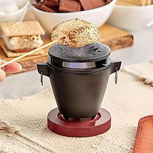 OCS Parts Pro Chef Series 2-Pack Mini Tabletop Cast Iron Grills with Wood Base and Fuel Holder for Hibachi, Smores, and Appetizers