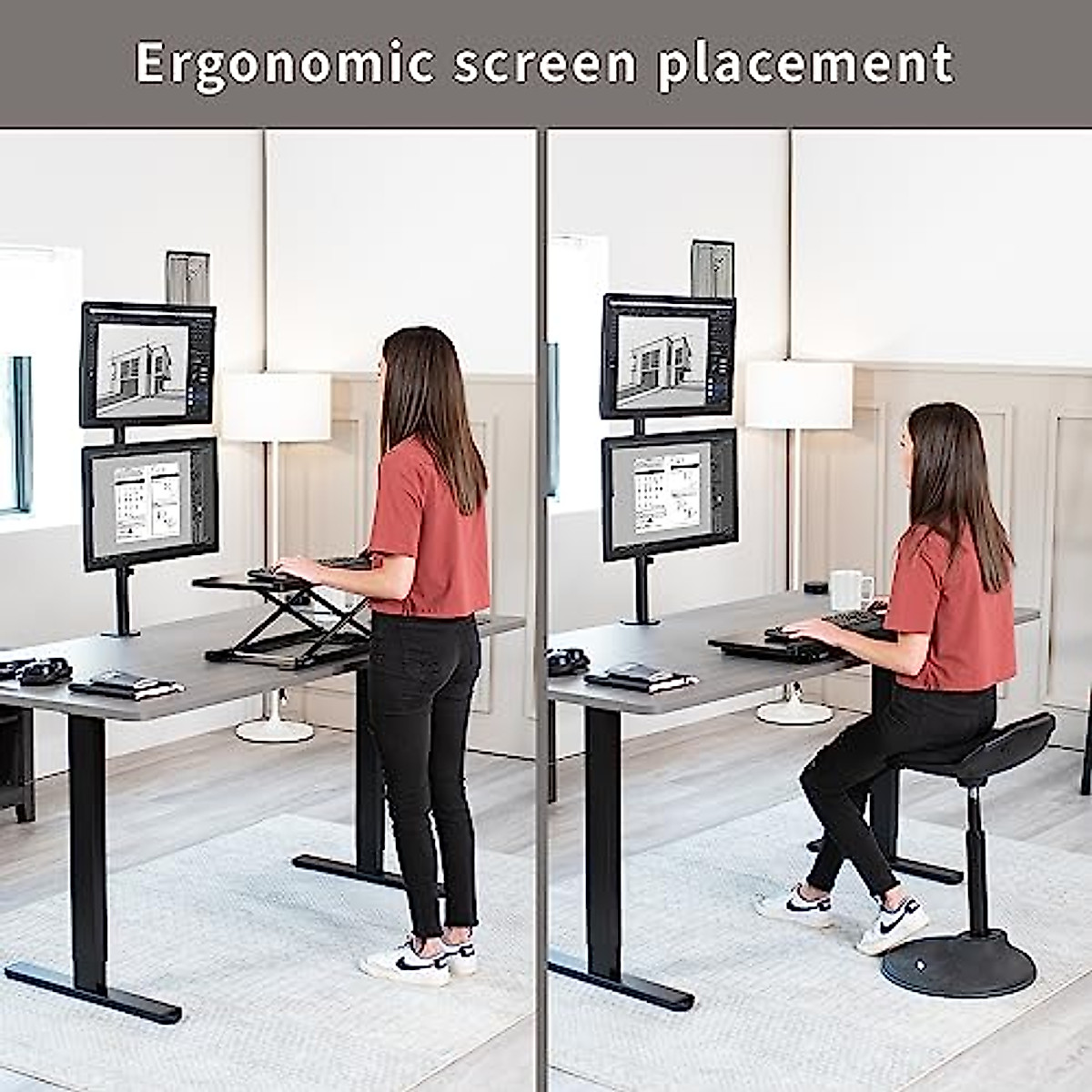 VIVO Dual LCD Monitor Desk Mount Stand Heavy Duty Stacked, Holds Vertical 2 Screens up to 32" (STAND-V002T)