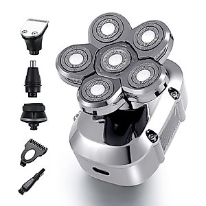 Bald Head Shavers for Men - 4 in 1 Electric Razor for Bald Men Wet and Dry, Floating Cordless USB Rechargeable Rotary Shaver Grooming Kit Beard Trimmer Waterproof Fast Charging with LED Display