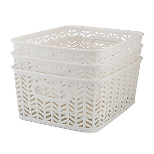 Simplify 25173-WHT-3PK Herringbone Storage Basket, Small, White