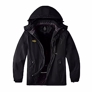 Wantdo Men's Plus Size Windproof Mountain Windbreaker Big&Tall Fleece Waterproof Ski Jacket Black Large Tall