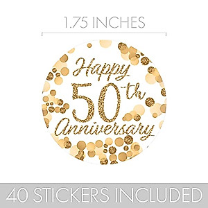 Gold 50th Anniversary Party Favor Stickers - 1.75 in - 40 Labels