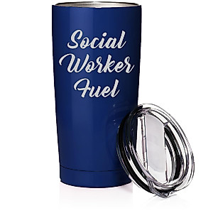 Smooth Body Tumbler Stainless Steel Vacuum Insulated Travel Mug Cup Gift Social Worker Fuel (Blue, 20 oz)