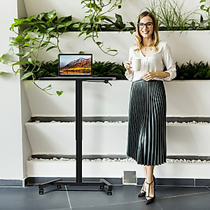 28 Inch Height Adjustable Laptop Sit Stand Desk with Wheels, Adjustable Rolling Standing Laptop Mobile Desk Cart Coffee Table (Black)