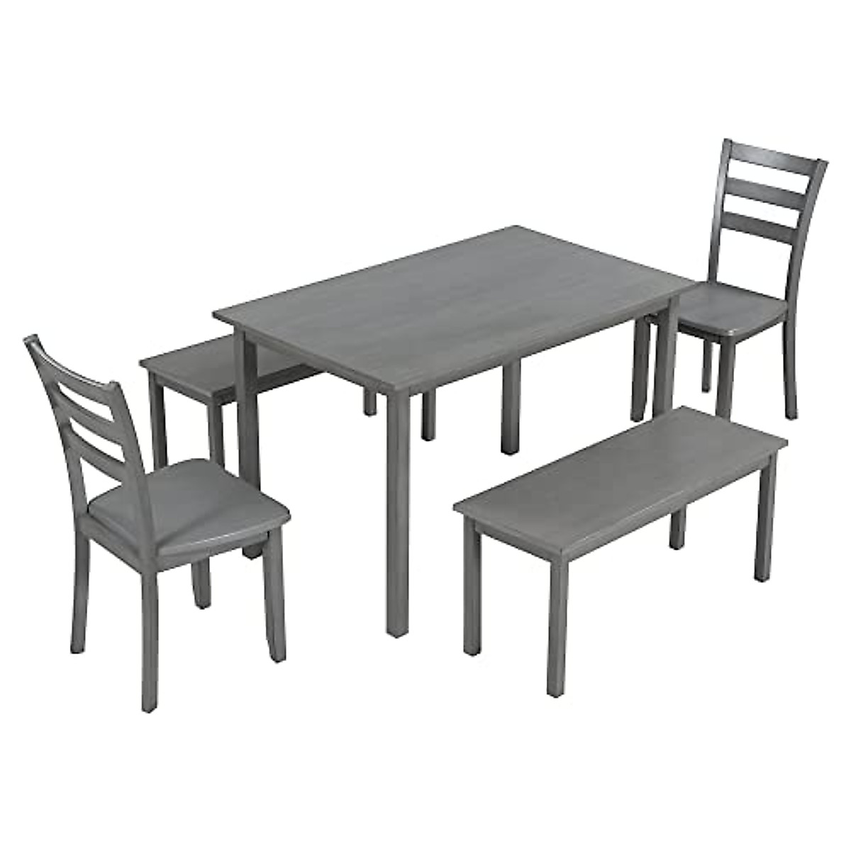 NCKMYB 5 Piece Dining Set, Rectangular Dining Table with 2 Chairs and 2 Benches, Rustic Wooden Dining Set for Kitchen Dining Room Restaurant (Grey)
