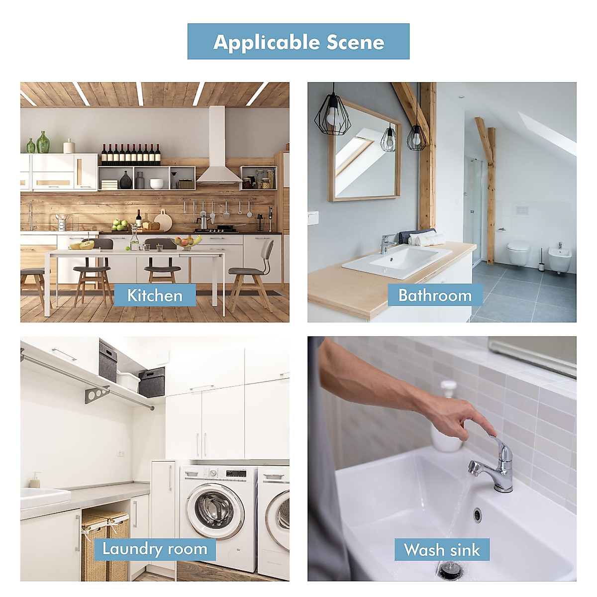 SINK EVOLUTION Kitchen Sink Splash Guard behind Faucet with Buckle Adjustment - 24 inch Faucet Mat, Self Draining with Slope and 2 long-spout drains, Sink Accessories for Kitchen Counter and Bathroom