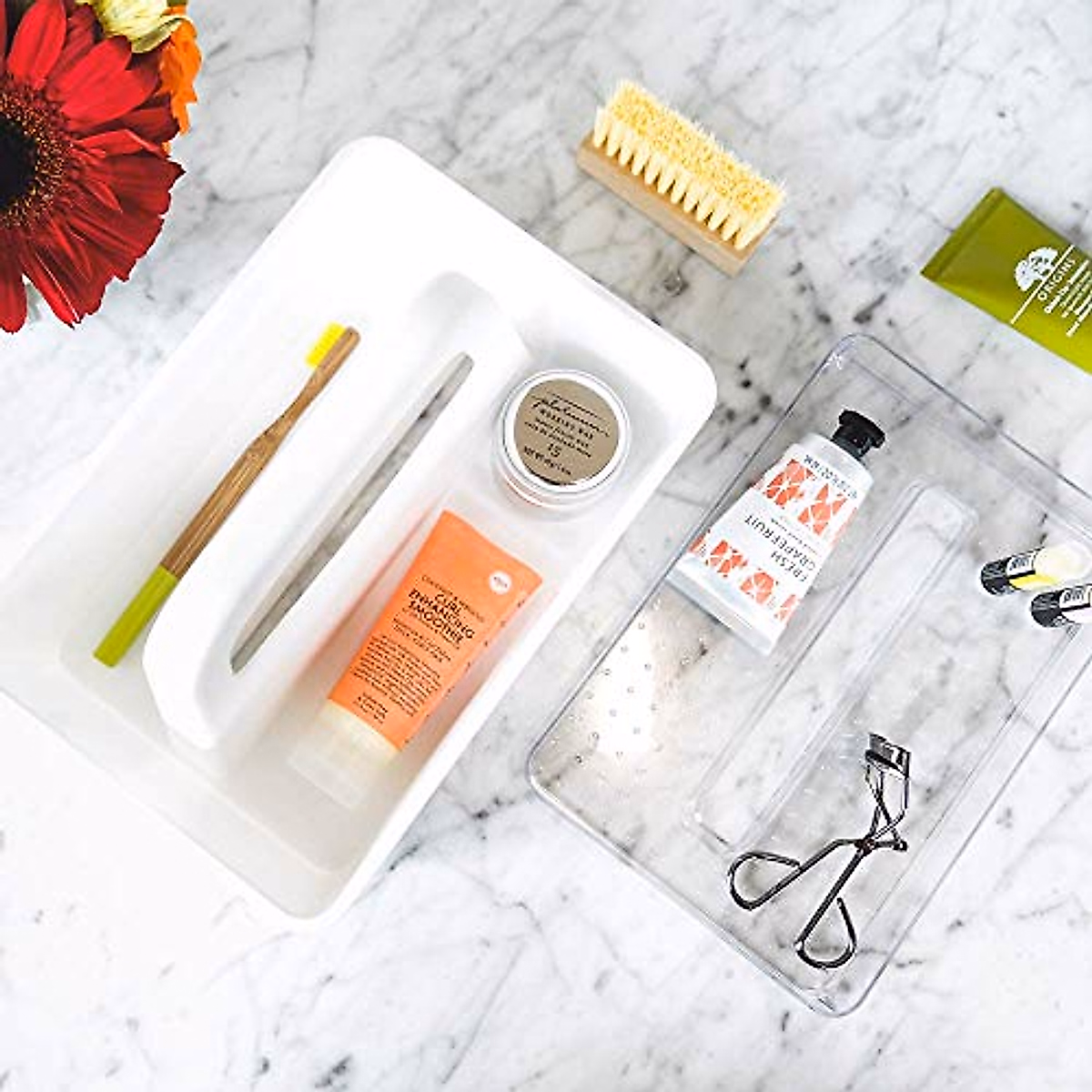 madesmart Bin-Stack Collection Two-Compartments, Handle for Portability, BPA-Free, Large, White