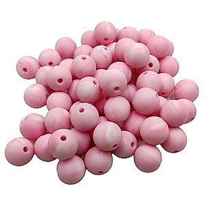 50pcs Marble Pink Color Silicone Round Beads Sensory 15mm Silicone Pearl Bead Bulk Mom Necklace DIY Jewelry Making Decoration