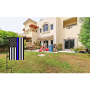 Akeydeco Garden Flag Stand & American Flag, Thin Blue Line Garden Flag with Anti-Wind Clip,Stopper,Weatherproof 2 Sided 12.5 x 18 Inch Patriotic US Flag Banner Keep Your Flags from Flying Away in High Winds