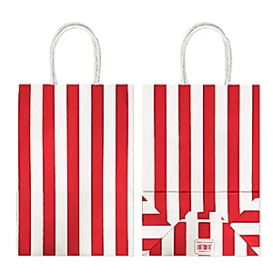ADIDO EVA 12 PCS Striped Gift Bags Small Red Kraft Paper Bags with Handles for Party Favor Supplies (8.2 x 6 x 3.1 in)