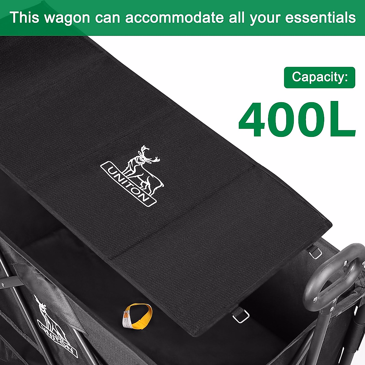 UNITON Double Decker Wagon 600lb Capacity & 400L Collapsible Sports Wagon with Big Wheels 54" Extended Utility Folding Wagon Cart for Camping Fishing & Outdoor Use