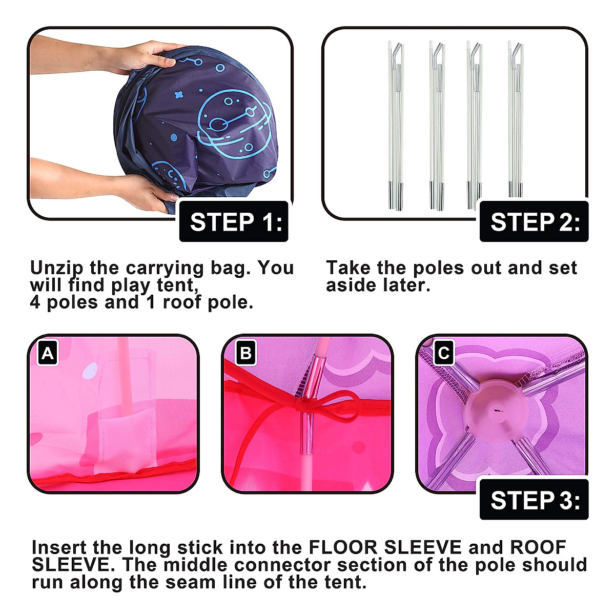 JOYIN Girls Unicorn Princess Pink Castle Play Tent with Pop Up Play Tent, Tunnel and Playhouse with Ball Pit Kids Indoor Outdoor Play Tent Set