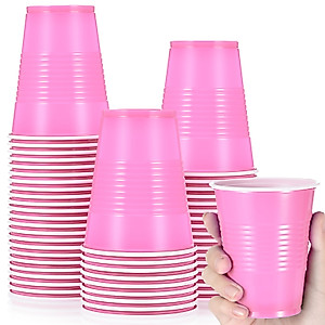 Uiifan 50 Pieces 9 oz Plastic Cups Disposable Drinking Cups Bulk for Beverage Coffee Picnics Christmas Day Birthday Party Wedding Halloween Thanksgiving(Pink)