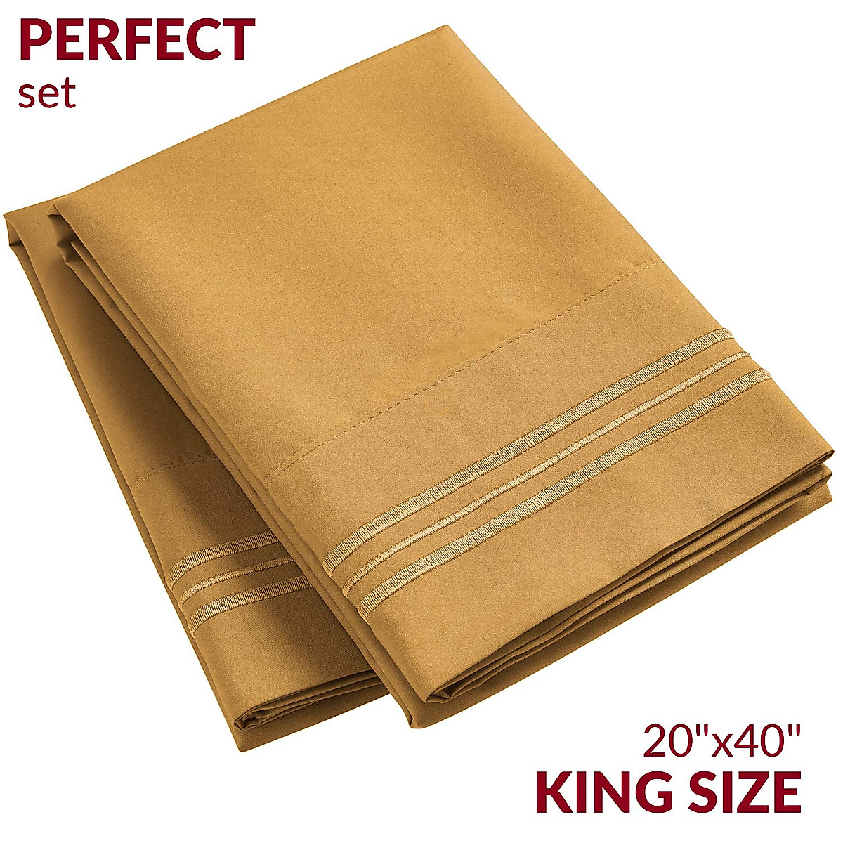 Mellanni Pillow Cases - Luxury, Extra Soft, Cooling Pillow Covers - 2 PC Iconic Collection Pillowcases - Envelope Closure (King 20" x 40", Gold)