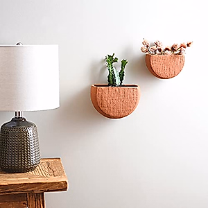 Main + Mesa Modern Boho Stoneware Wall Mount Planters, Terracotta, Set of 2 Sizes