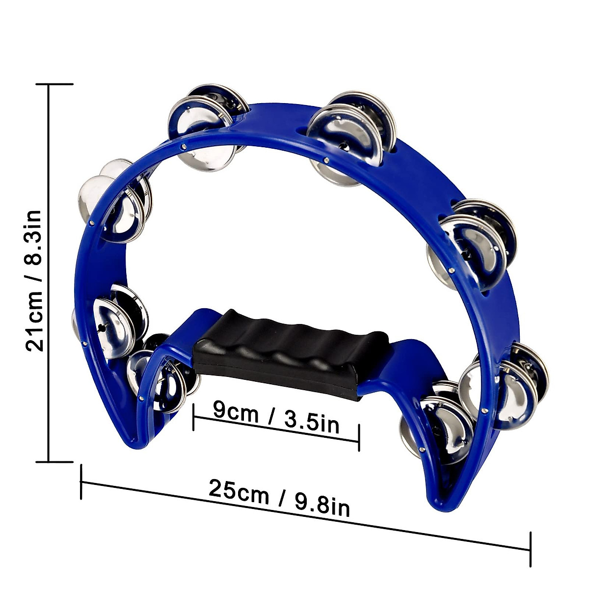 EastRock Tambourine Metal Jingles Hand Held Percussion Half Moon Tambourine for Kids, Adults, KTV, Party BLUE