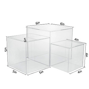 Red Co. Crystal Clear Acrylic Cube Display Nesting Riser Stands with Hollow Bottoms | Transparent - 3-Pack