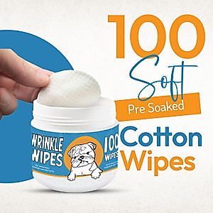 Wrinkle Wipes for Dogs - 100 Count Dog Wrinkle Wipes French Bulldog, English Bulldog, Pugs - 3.15 in Large Bulldog Face Wipes - Cleaning & Soothes on Wrinkles, Folds, Tail Pockets