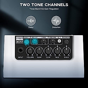 LEKATO Mini Guitar Amp, 10W Rechargeable Electric Guitar Amp, Clean, Distortion, Delay, Three-Band EQ, Gain Regulation, Bluetooth Portable Guitar Amp for Daily Practice