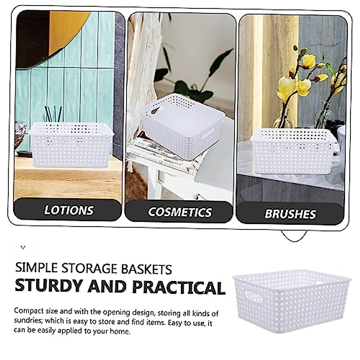 JOINPAYA 2pcs mini hamper mini woven hamper plastic storage bin simple to weave basket for office plastic barrel the basket dressing table plastic bins for storage file basket tray white