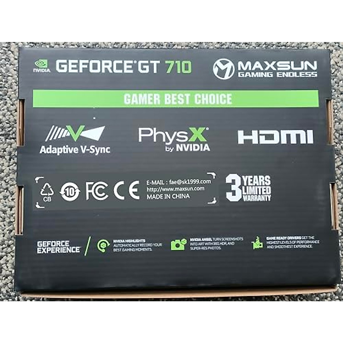 maxsun GEFORCE GT 710 2GB Low Profile Ready Small Form Factor Video Graphics Card GPU Support DirectX12 OpenGL4.5, Low Consumption, VGA, DVI-D, HDMI, HDCP, Silent Passive Fanless Cooling System