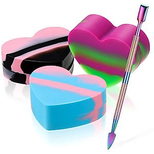 3 Pieces Heart Shaped Silicone Wax Containers Assorted Colors Silicone Container Jar Heart Shaped Wax Storage Jars Non Stick Oil Wax Concentrate Container and Stainless Steel Carving Tool for Painting