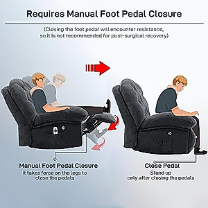 YI DANICA Recliner Chair with Massage Rocker Swivel Heated Modern Ergonomic Lounge 360 Degree Single Sofa Seat Living Room Sponge Filling USB Charge Port