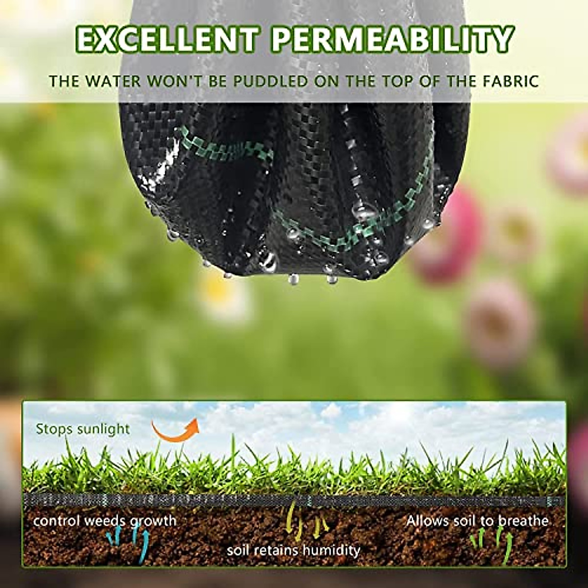 LGJIAOJIAO 3ftx50ft Weed Barrier Landscape Fabric Heavy Duty，Weed Block Gardening Ground Cover Mat, Weed Control Garden Cloth ，Woven Geotextile Fabric for Underlayment，Commercial Driveway Fabric