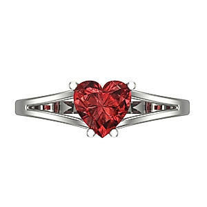 Clara Pucci 1.45ct Heart Cut Solitaire split shank Natural Scarlet Red Garnet 4-Prong Classic Statement Ring 14k White Gold for Women