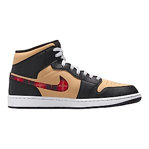 Nike Men's Air Jordan 1 Mid SE Sneaker, Black/Multi-color-sesame, 12
