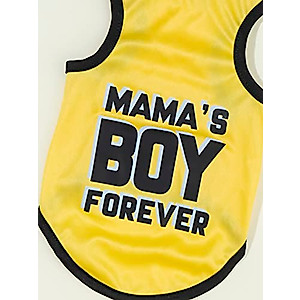 QWINEE Dog Shirts Mom Boy Pet T Shirts Tank for Dogs & Cats,Puppy Shirts,Breathable Letter Pet Clothes for Small Medium Dogs Cats Yellow A Medium