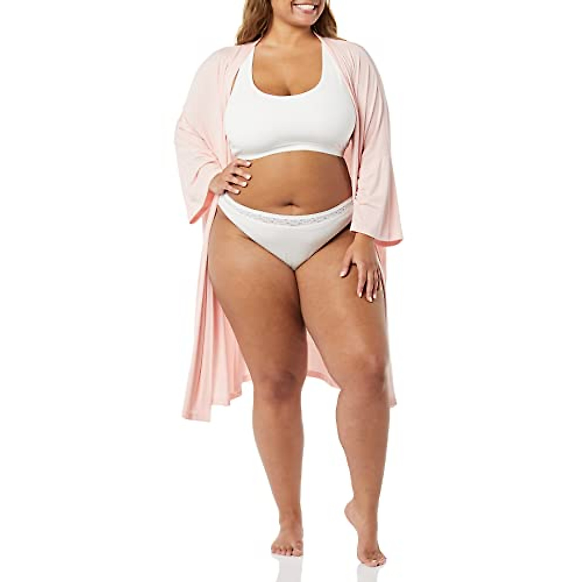 Amazon Essentials Women's Cotton and Lace Bikini Underwear, Pack of 4, Black/Pink/Light Grey Marl, Large