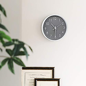 Epy Huts Modern Simple Wall Clock Indoor Non-Ticking Sweep Decorative Wall Clocks Battery Operated with Clear Numbers Easy to Read Wall Clock for Office,Bathroom,Livingroom Decorative 10 Inch Gray