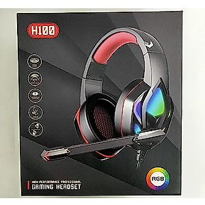 Donerton Gaming Headset, Over-Ear Gaming Headphones with Noise Canceling Mic, Stereo Bass Surround Sound, Soft Memory Earmuffs LED Light PS4 Gaming Headset Compatible with PC, Laptop, PS4, PS5, Red