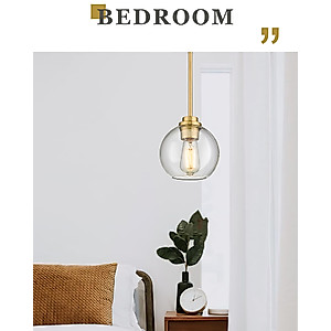 Audickic Pendant Lights Kitchen Island, Modern Gold Pendant Light with Clear Glass Globe Shade, Farmhouse Hanging Light Fixtures for Dining Room Entryway, AD-22280-1P-GD-C