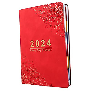 Tofficu 2024 Agenda Book Red Notebook Softcover Notebook Academic Planner 2024 Note Books Home Supply English Note Taking Book Schedule Planner Office Note Book Paper Calendar Book A5