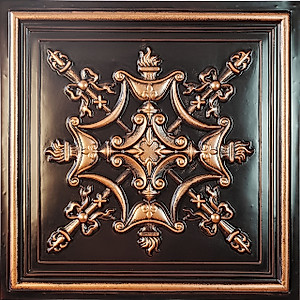 PAINTSDECOR PVC Tin Ceiling Tiles 3D Stereo Embossed Panel Antique Suspended Ceiling Board for Cafe Club Salon 2'x2' PL07 Traditional Copper 10pcs/lot