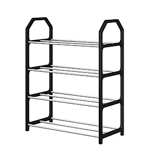 Shoe Rack 4 Layer, Shoe Organizer for Entryway, Storage Shoe Shelf with 4 Tiers Metal Shelves, Assembled Shoe Rack for Bedroom, Closet, Entry, Hallway, Slatted Design for Ventilation Drainage