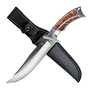 KRATOS Hunting Knife with Nylon Sheath, 10" Fixed Blade Full Tang Knife with 440C Hardened Stainless Steel & Solid Metal Handle for Bushcraft ZF2