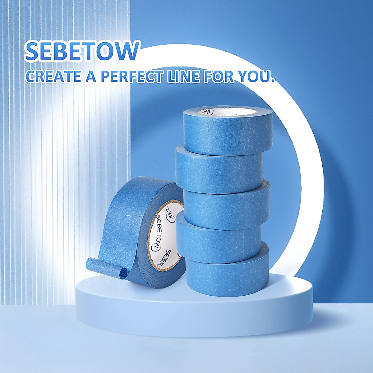 SEBETOW 10 Rolls Painters Tape 2 inch Bulk Painter Tape Blue Wide Roll, Blue Masking Tape, 2 Inches x 55 Yards for General Purpose Wall Painting, Home Improvement