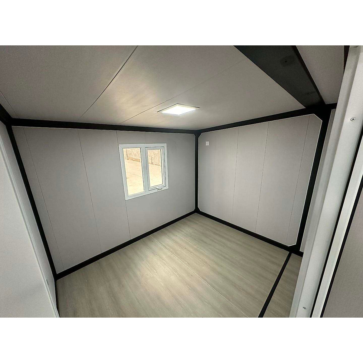 Generic Prefabricated Customizable Mobile House with Lockable Doors and Windows, Outdoor Storage Sheds with Cabinet and Restroom, Spacious Rooms (20FT), Black, 20-FOOTER