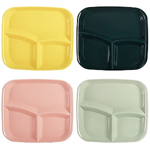 Nicunom 8 Pack Unbreakable Divided Plates, 10 Inch Portion Control Plates, Reusable 3-Compartment Dinner Plate For for Healthy Eating & Bariatric Diet, Microwave And Dishwasher Safe