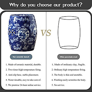 JIADIAONI Decorative Ceramic Garden Stool, Hand Painted Blue and White Porcelain Ceramic Drum Stool, Suitable for Living Room, Terrace, Garden, Etc.